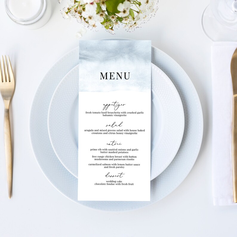 Cece Watercolor Wedding Menu Template Soft Dusty Blue - Etsy