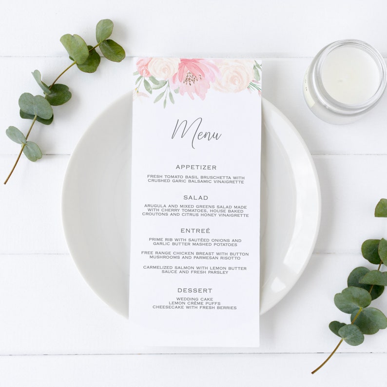 Alena Wedding Menu Template Blush Pink Floral Wedding Menu | Etsy