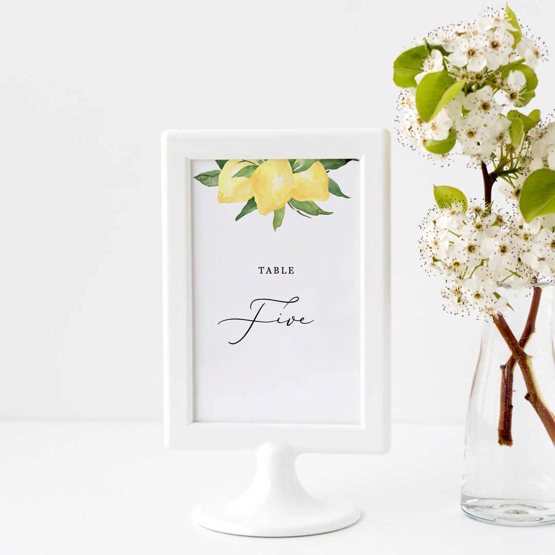 Lyla - Lemon Wedding Table Number Template, Summer Citrus Table Number ...