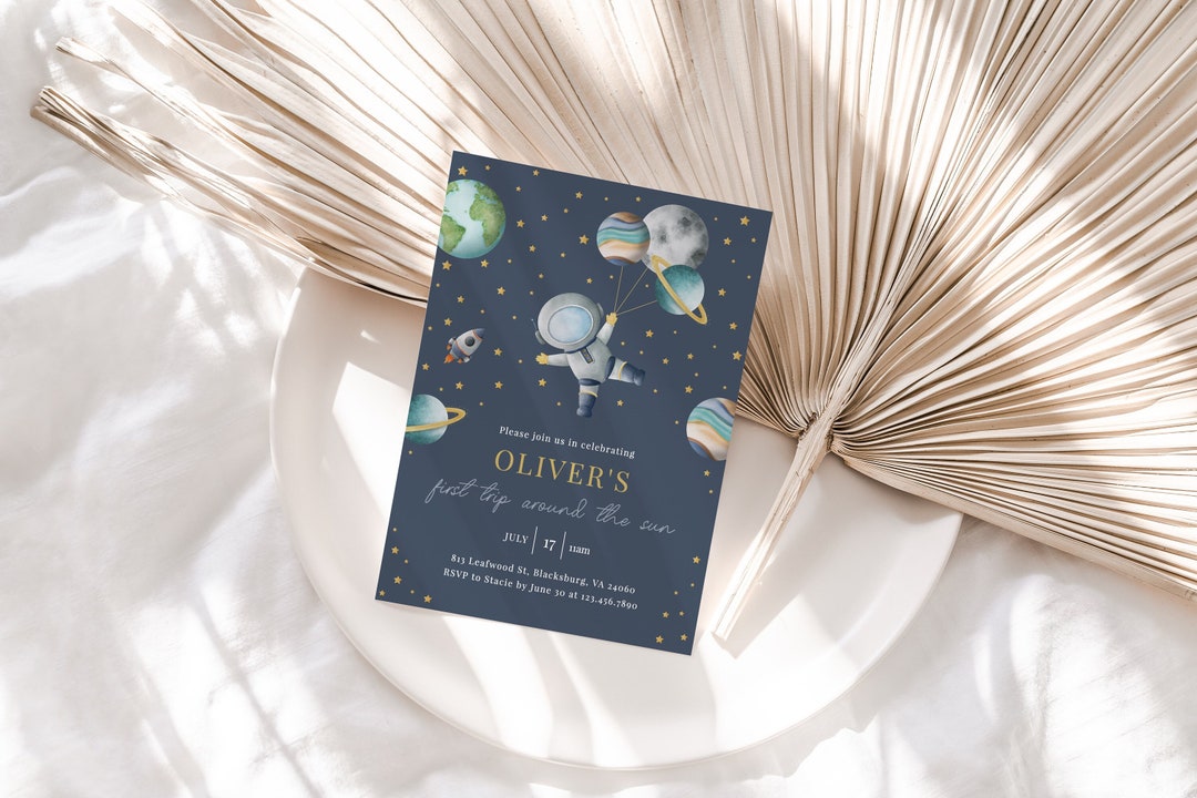 Editable First Trip Around the Sun, Outer Space First Birthday ...
