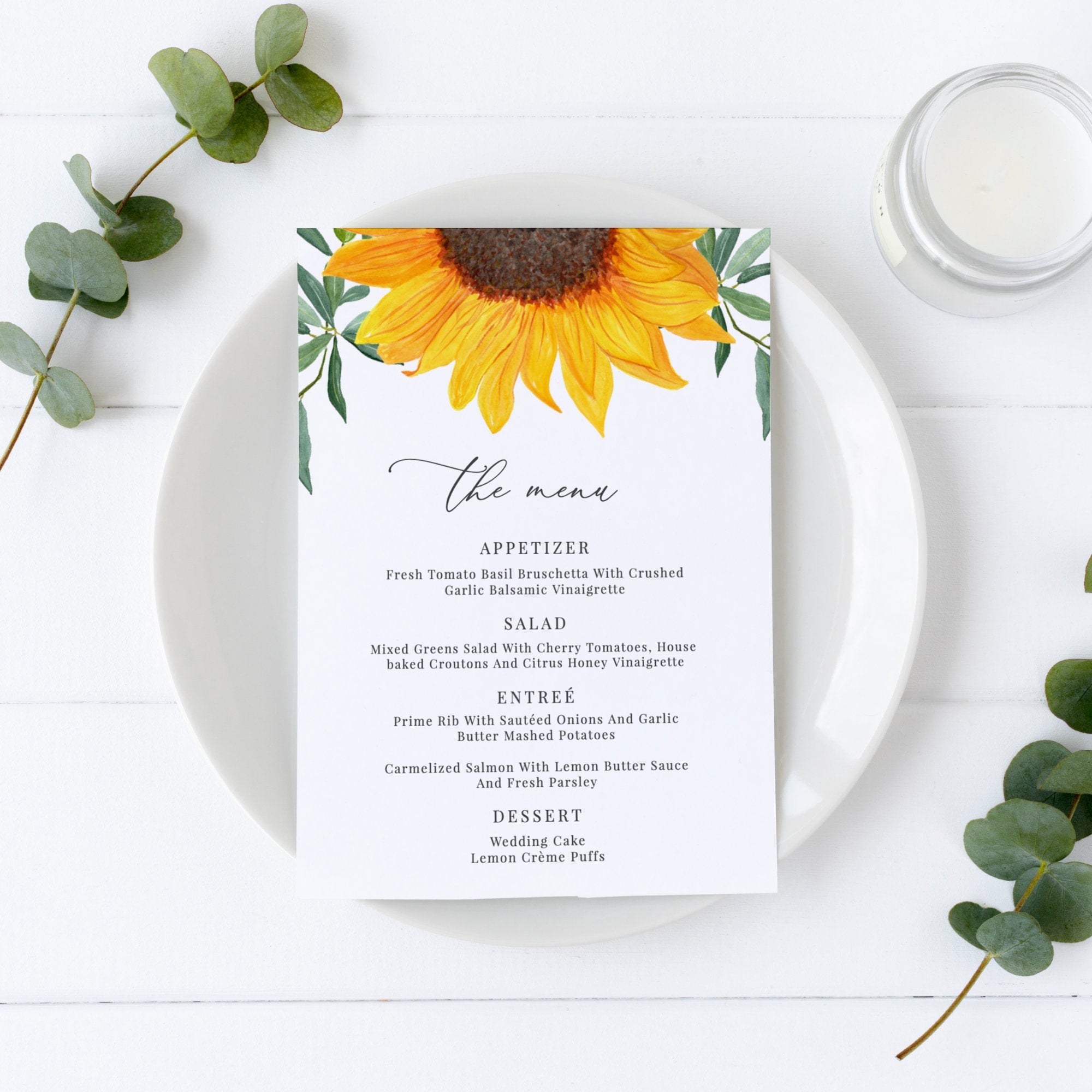 Maybelle Sunflower Wedding Menu Template Rustic Wedding - Etsy