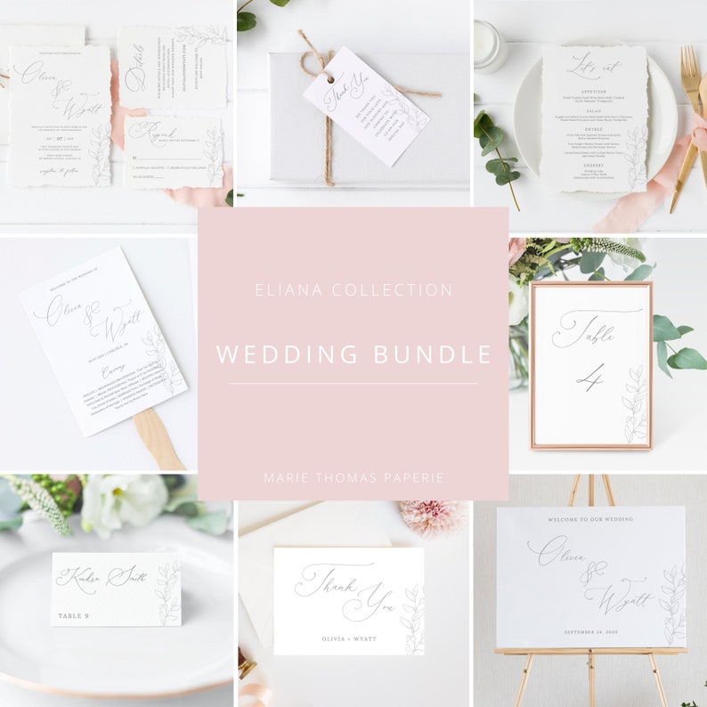 Eliana Elegant Script Wedding Template Bundle Botanical - Etsy