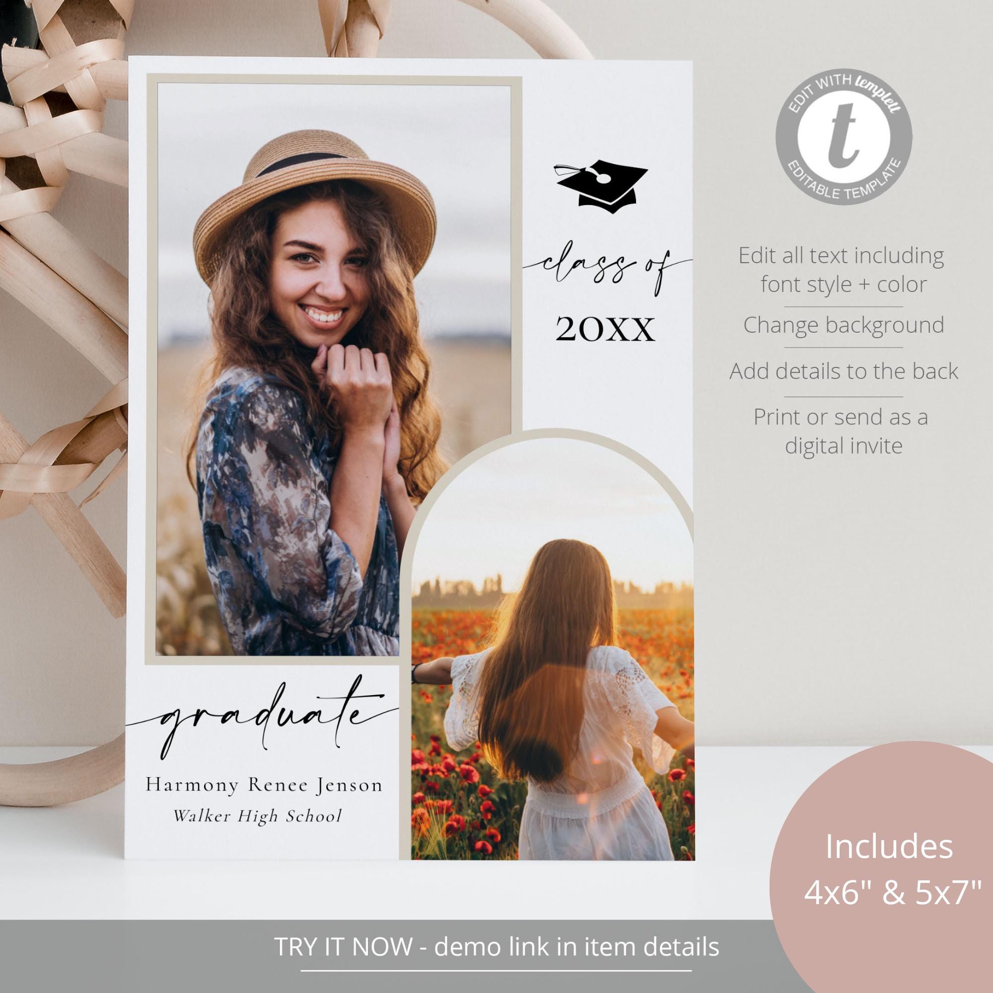 Editable Graduation Invitation Template, Modern Graduation Announcement ...