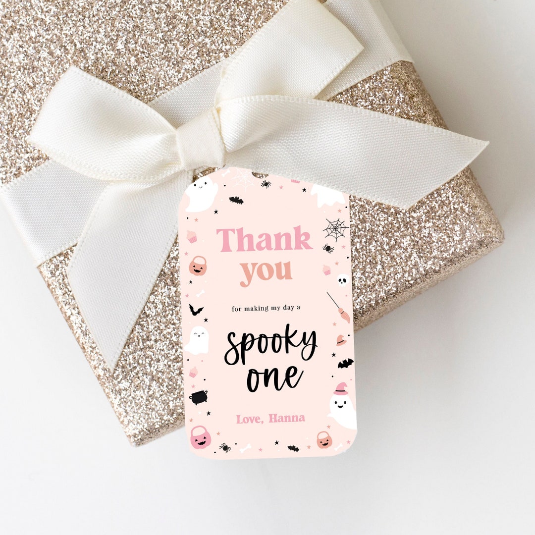 Editable Spooky One Favor Tag Template, Pink Girl Halloween Thank You ...