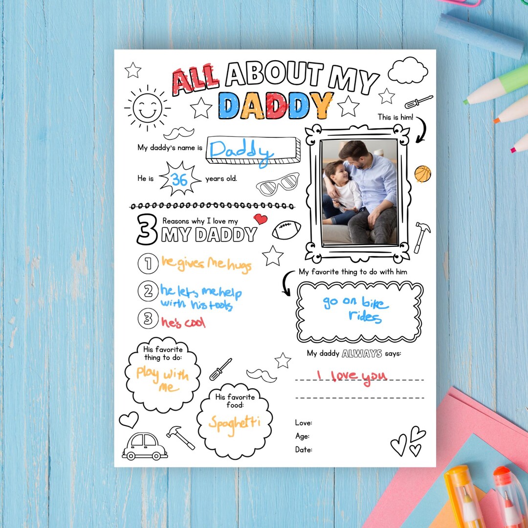 All About My Daddy Coloring Page, Father’s Day Printable, Father's Day ...