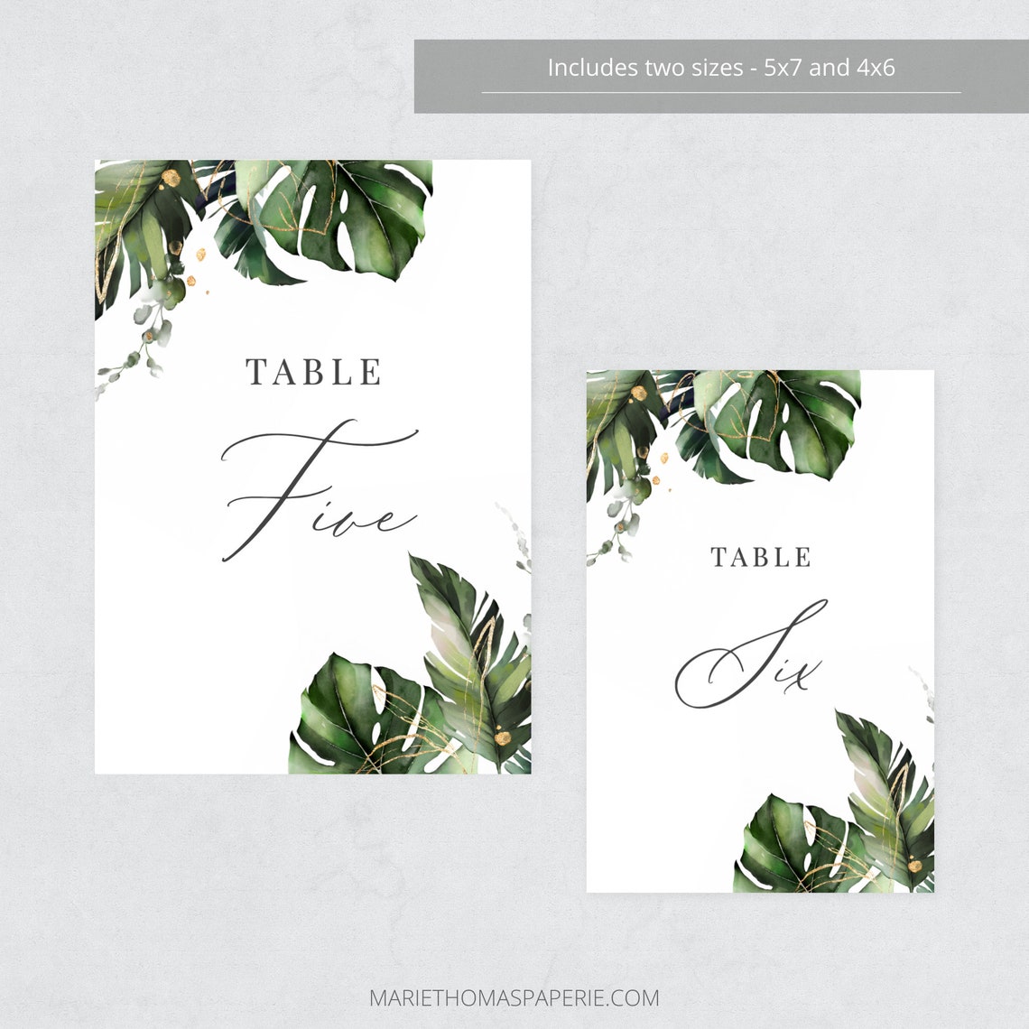 Nalani - Tropical Wedding Table Number Template, Monstera Palm Leaves ...