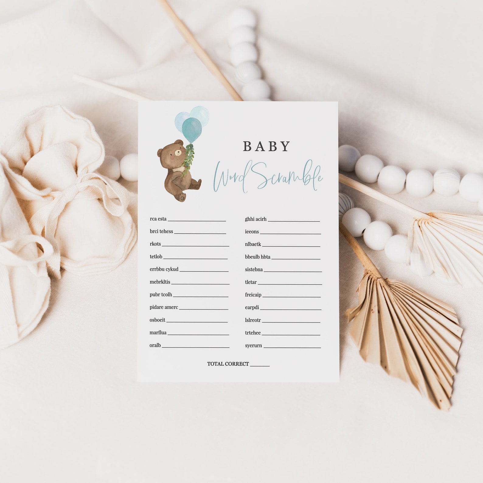 Theodore Baby Word Scramble Game Teddy Bear Baby Shower - Etsy