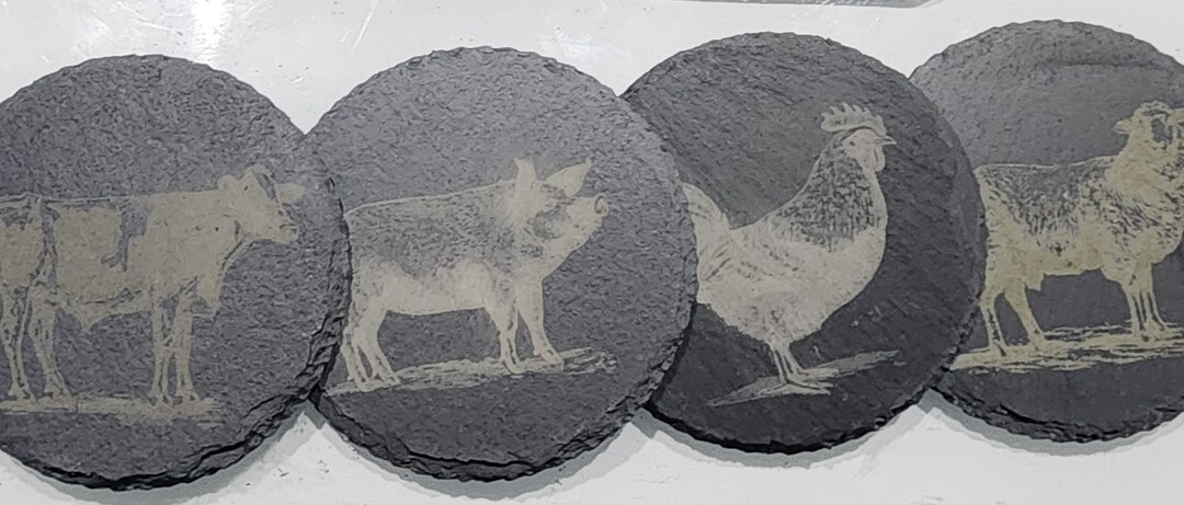 Vintage Farm Animal Etched Slate Coasters, Set of 4, Four Different ...