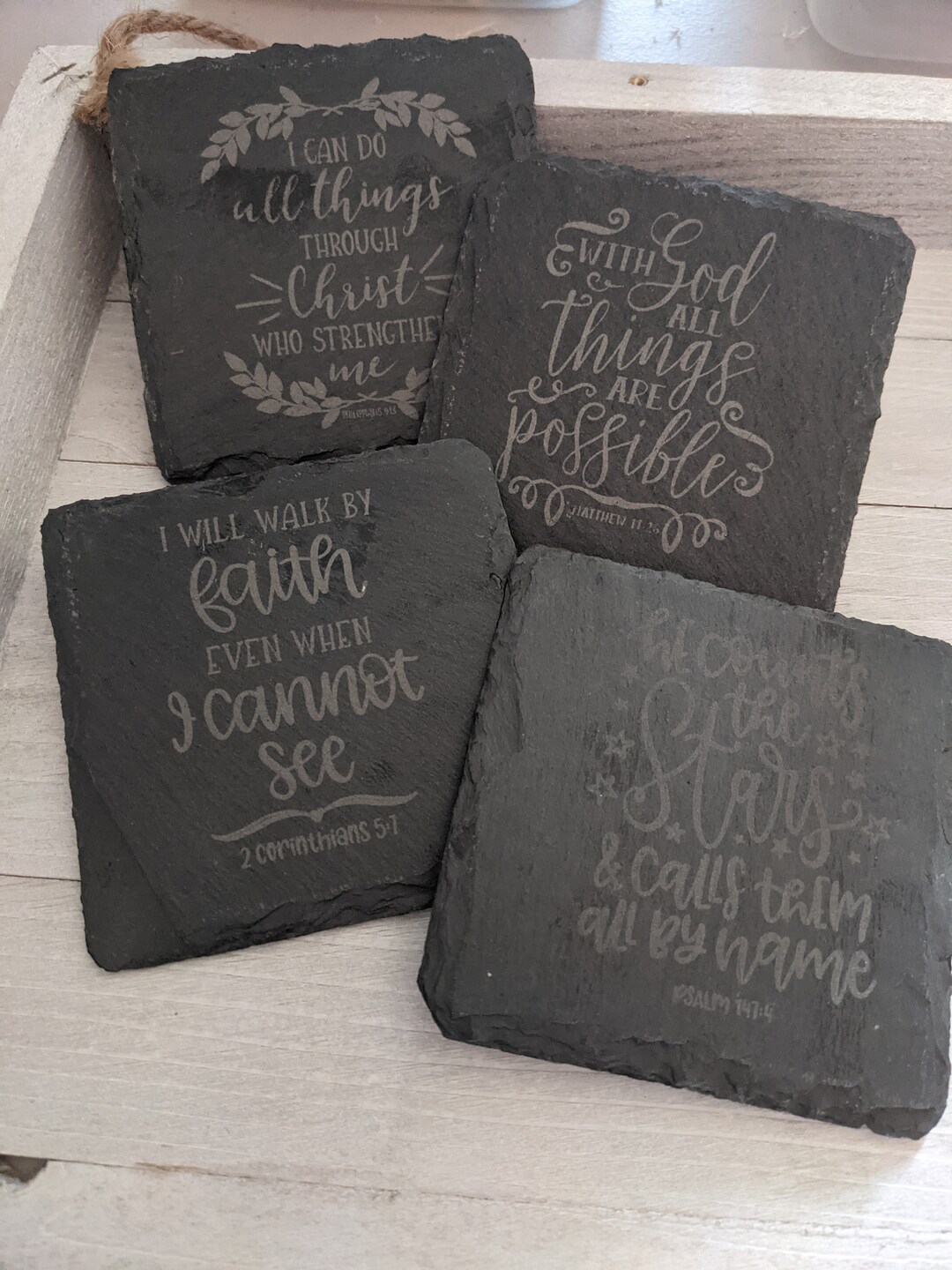 Slate Etched Coasters - Christian Scripture - Etsy