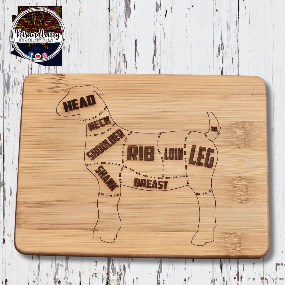 Market Goat Butcher Meat Cuts Cutting Board – 8x6 Bamboo Wood, Western ...