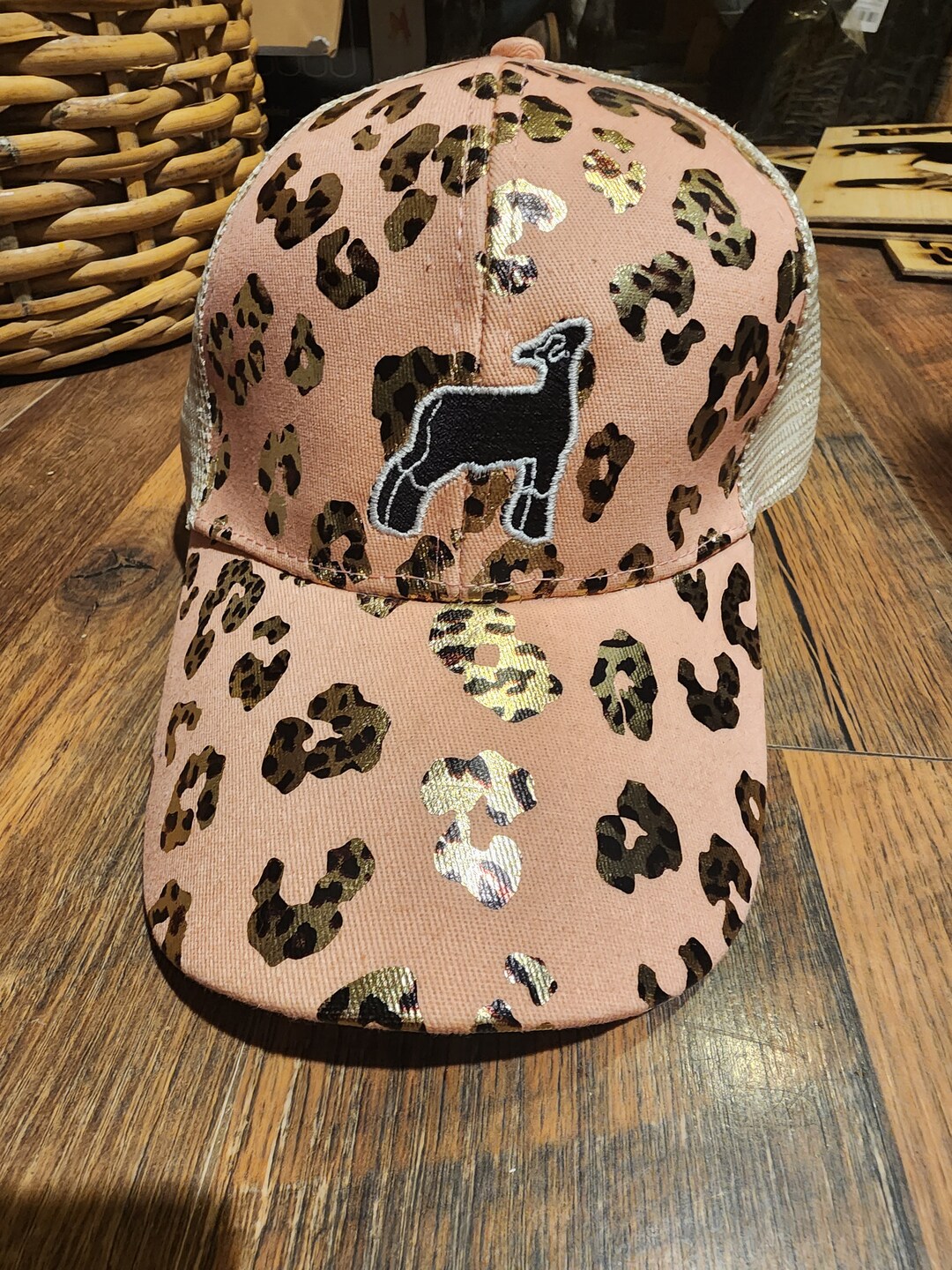 Pink Cheetah Print Embroidered Ball Cap, Show Hog, Pig, Swine, Steer ...