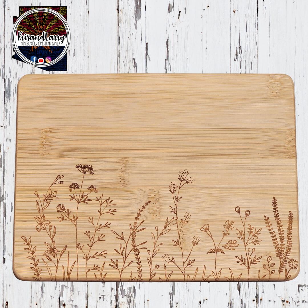 Mini Wildflower Cutting Board – 8x6 Bamboo Board – Etched Country ...