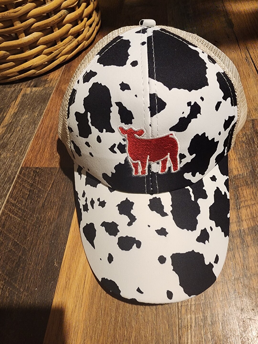Black and White Cow Print Embroidered Ball Cap, Show Hog, Pig, Swine ...