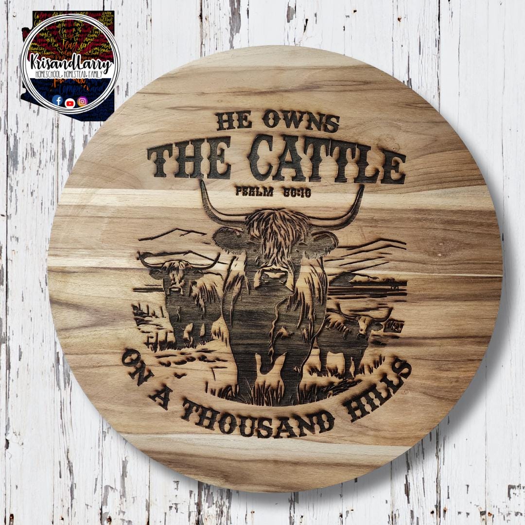 Highland Cow, Scottish, Coos, Round TEAK Laser Etched Cutting Board ...