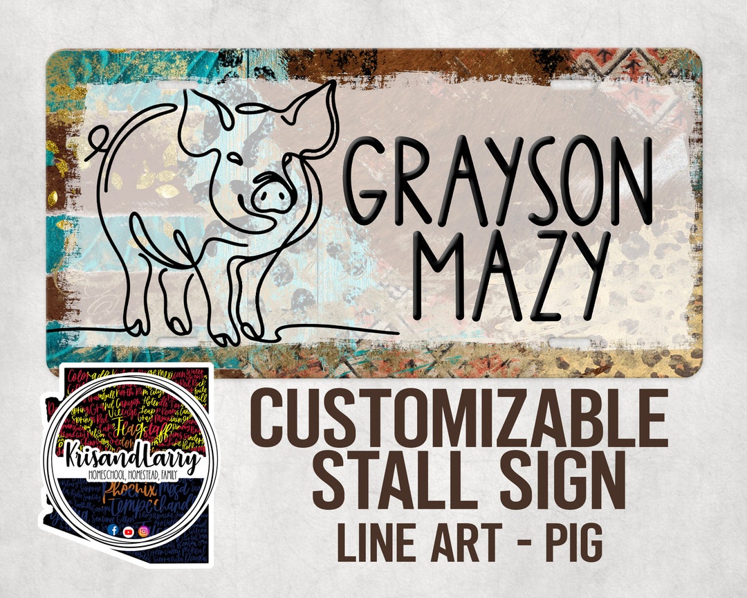 Custom Pig, Swine, Hog in Line Art Stall Sign License Plate - Etsy