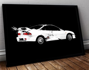 Acura Integra DC2 Type R Sketched Wall Art Multi-colour Automotive Art ...