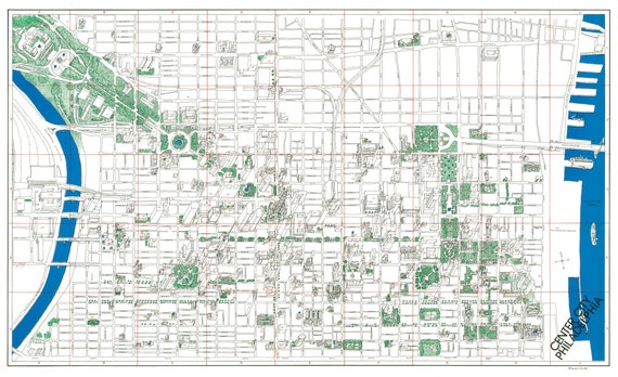1975 Map of Philadelphia Center City by Architect and Artist | Etsy