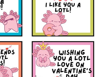 Valentine Cards, Axolotl Valentine Cards, Classroom Valentine Cards ...