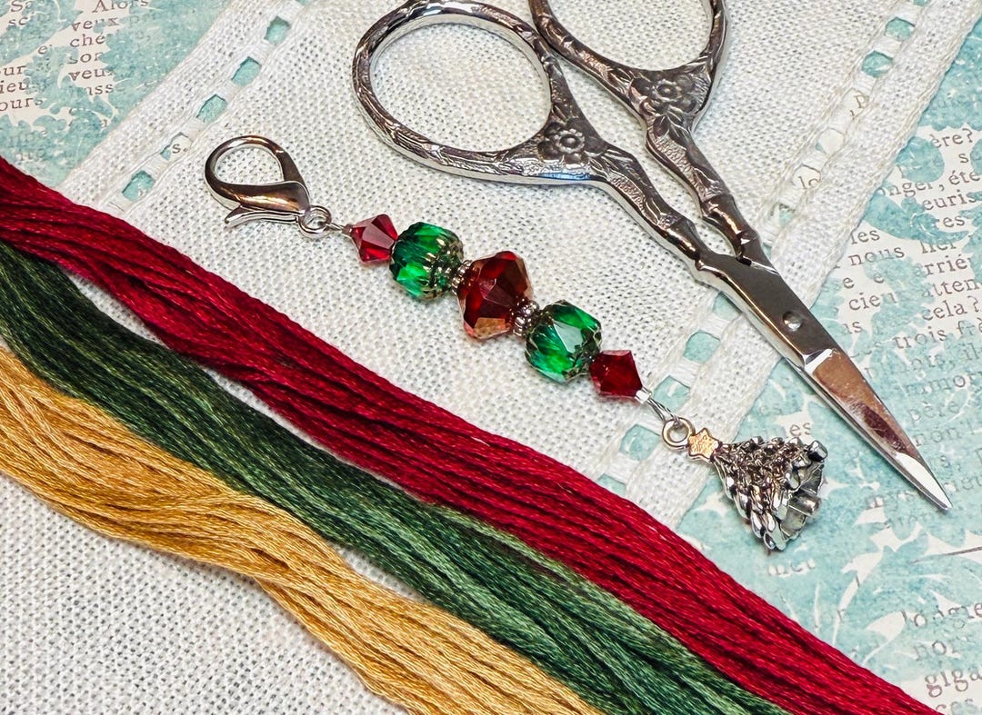 Christmas Tree Mini Scissor Fob Pretty Holiday Charm Pendant Red, Green ...