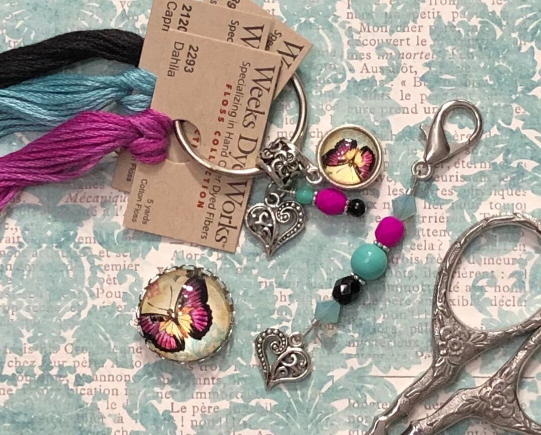 SALE Magenta Scroll Butterfly Needlework Accessory Set Mini Scissor Fob ...