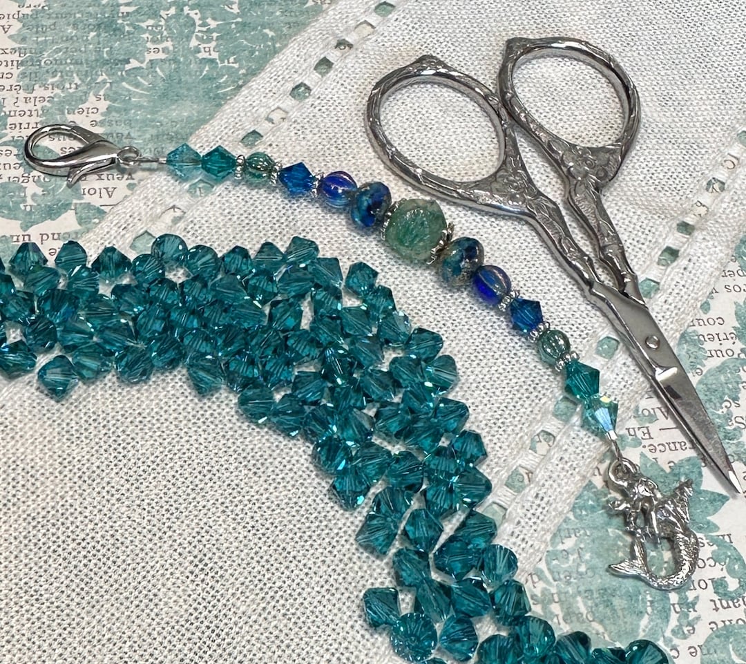 Ocean Mermaid Scissor Long Fob ~ Blue, Teal, Aqua ~ Mermaid Charm ...