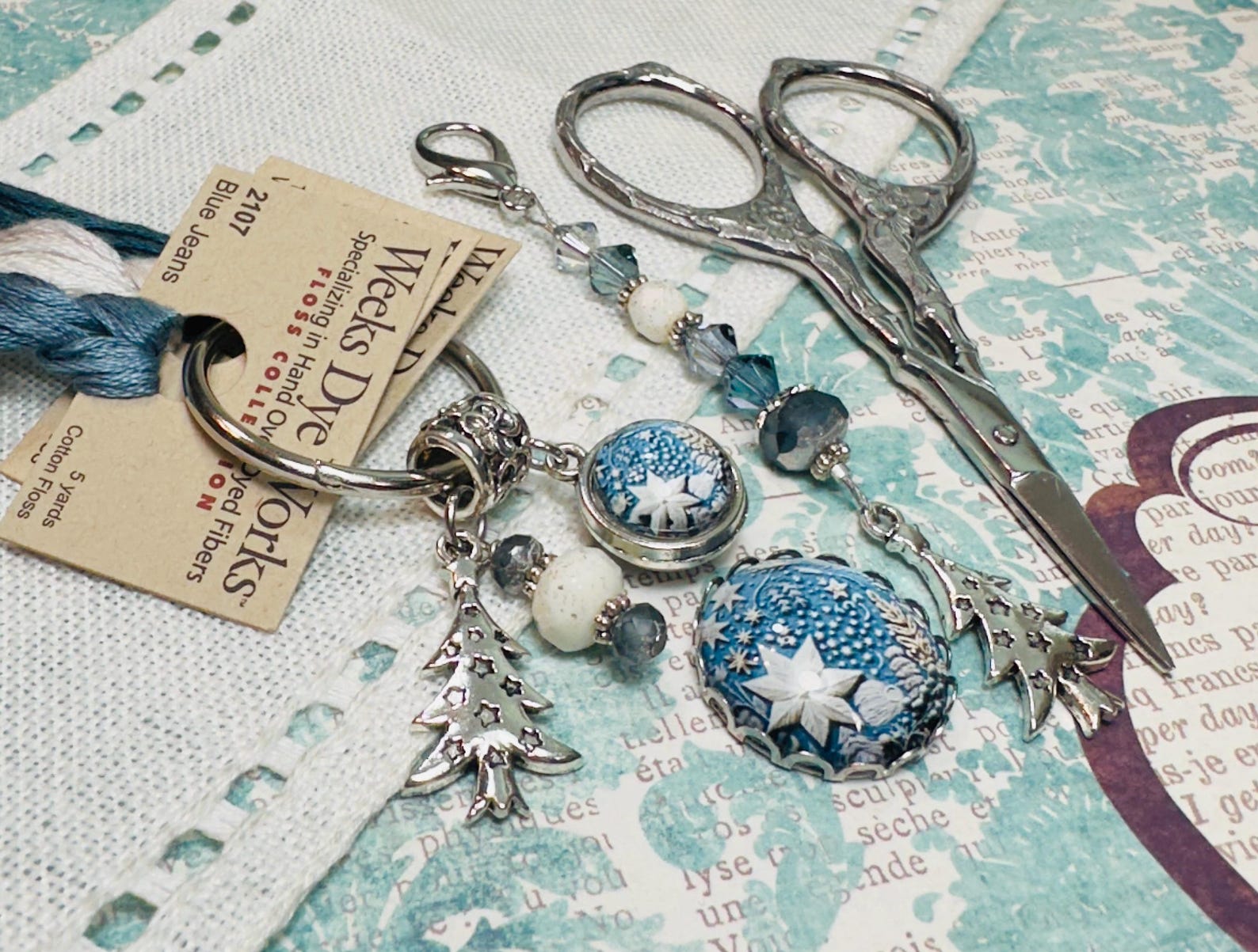 Winter Ornaments Thread Keep, Scissor Fob, Needle Minder ~ Blue, White ...