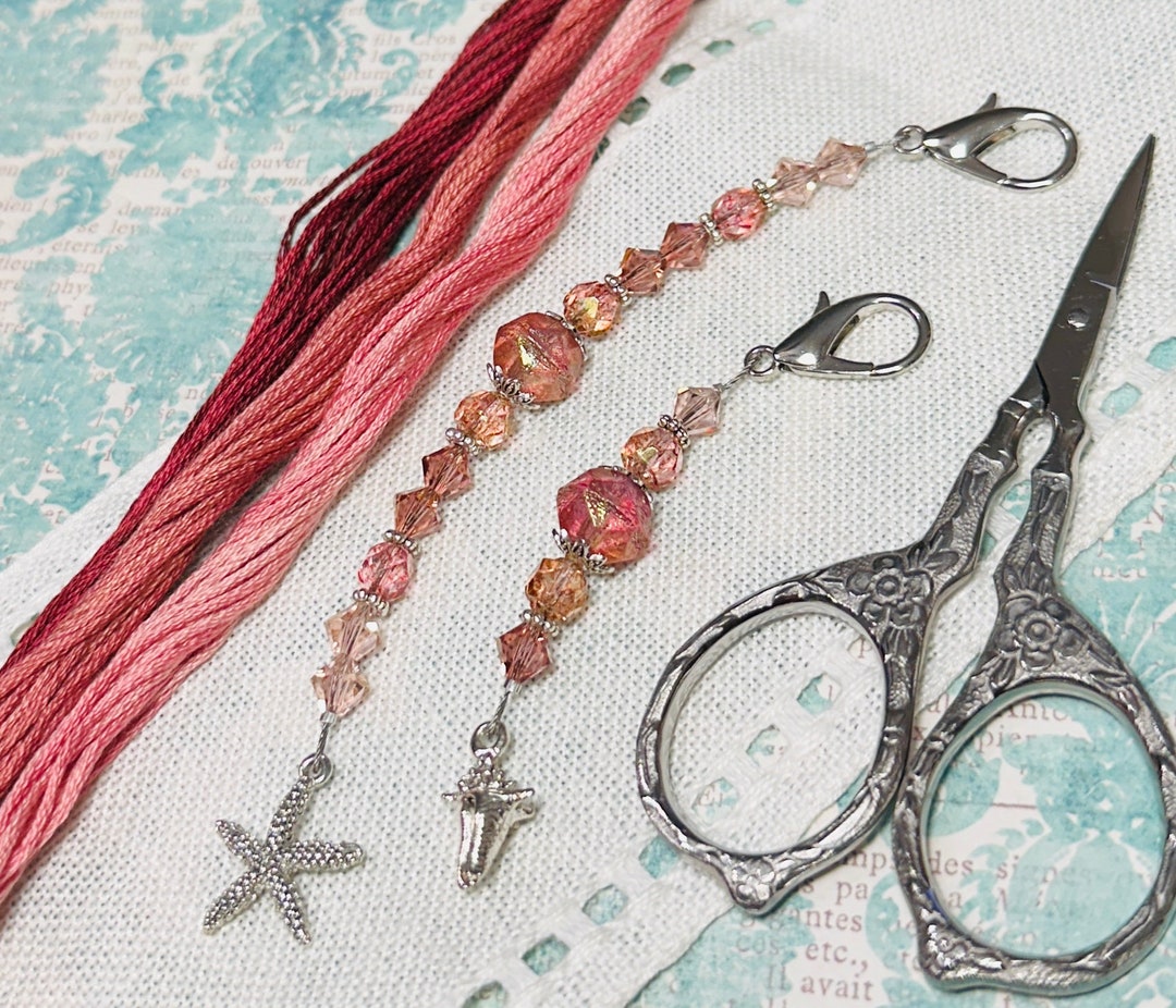 Pink Ocean Beach Scissor Fobs ~ Mini or Long ~ Starfish or Conch Shell ...