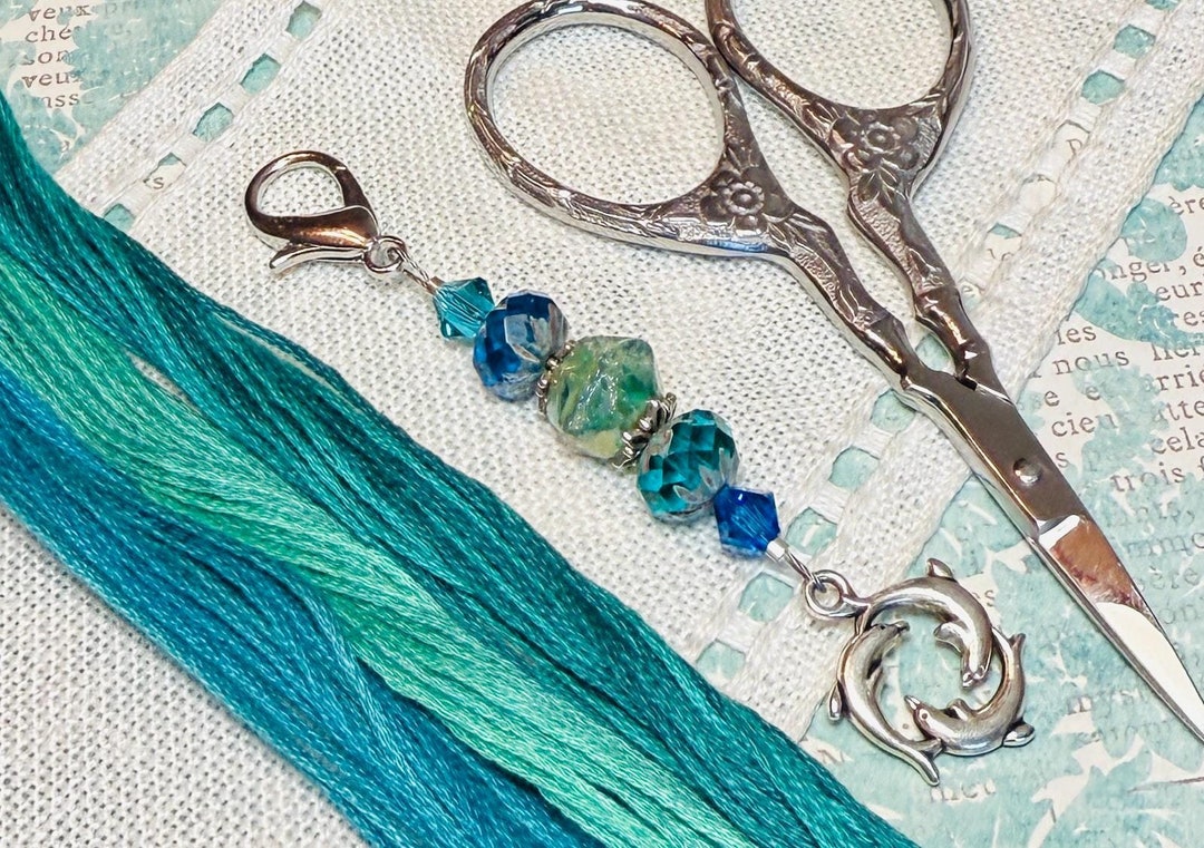 Ocean Blue Dolphin Mini Scissor Fob Dolphin Circle Charm Pendant Aqua ...