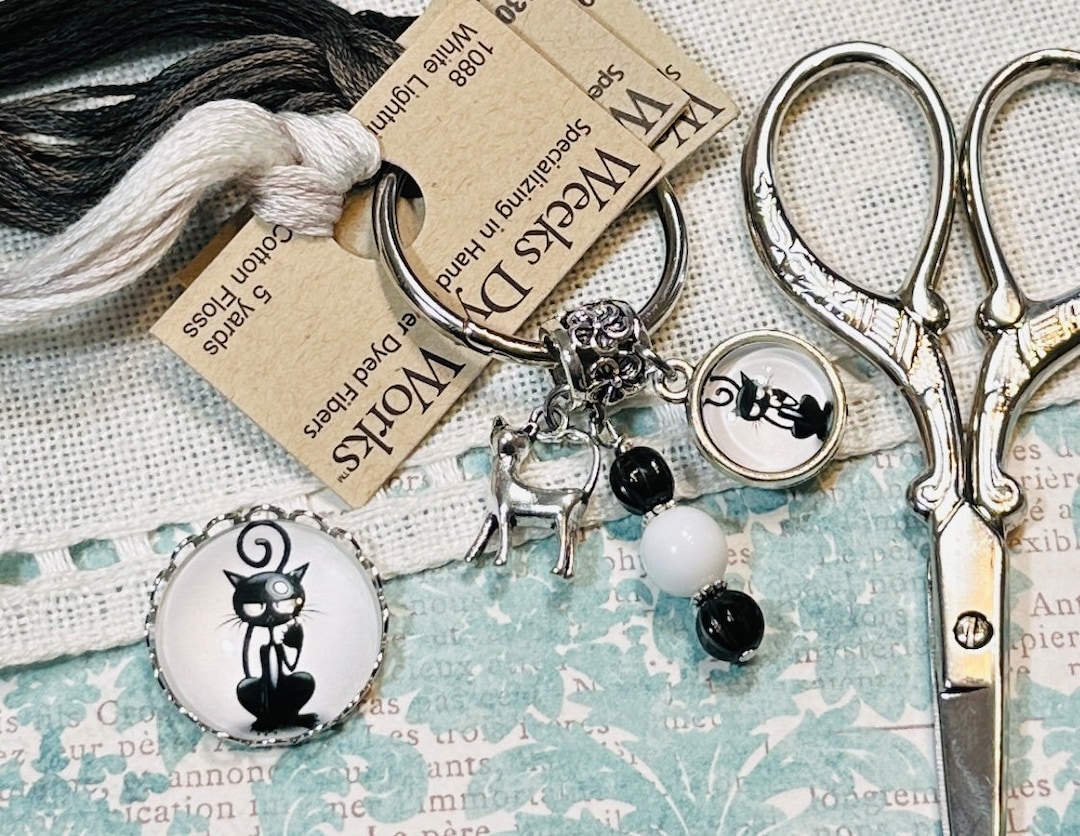 Come Closer Cat Thread Keep & Needle Minder Needlework Set White, Black ...