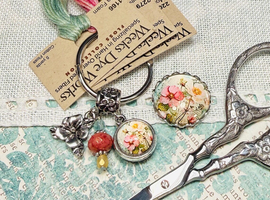 Pink Flower ~ Thread Keep & Needle Minder ~ Blue, Yellow, Green ...