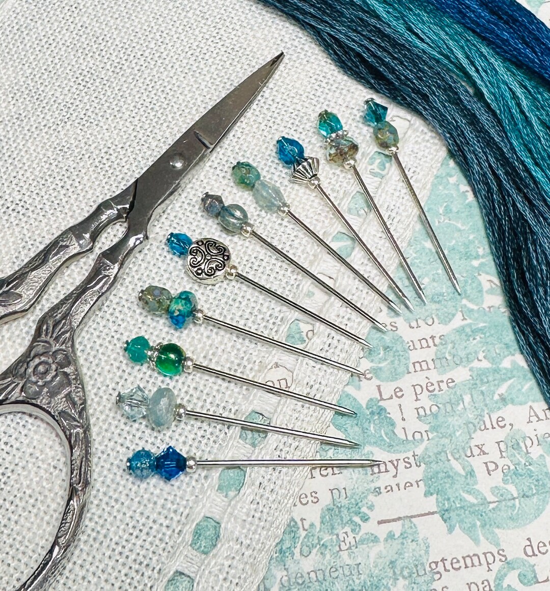 Ocean Blues ~ Czech Glass Counting Pins ~ Sewing Needle Set - Etsy