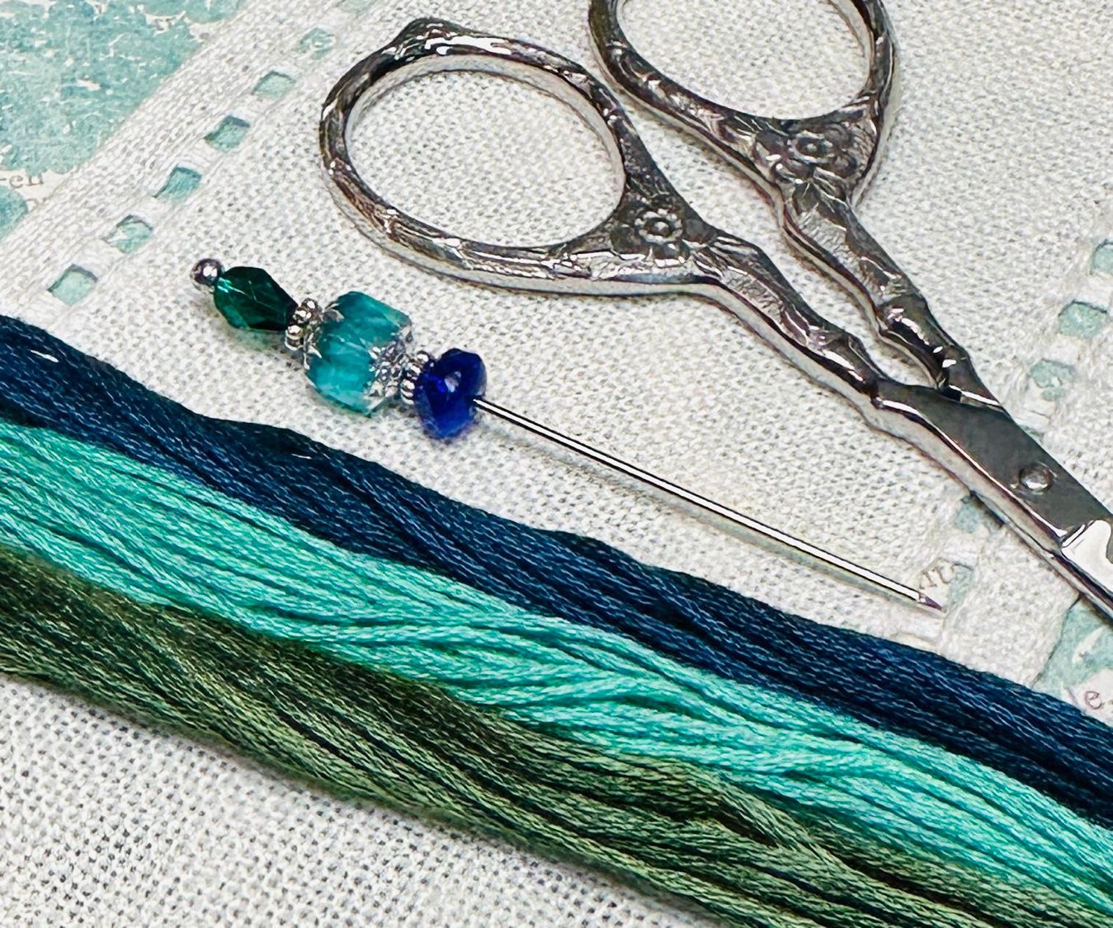 Ocean Teardrop Counting Pin Cross Stitch Embroidery Needle Emerald ...