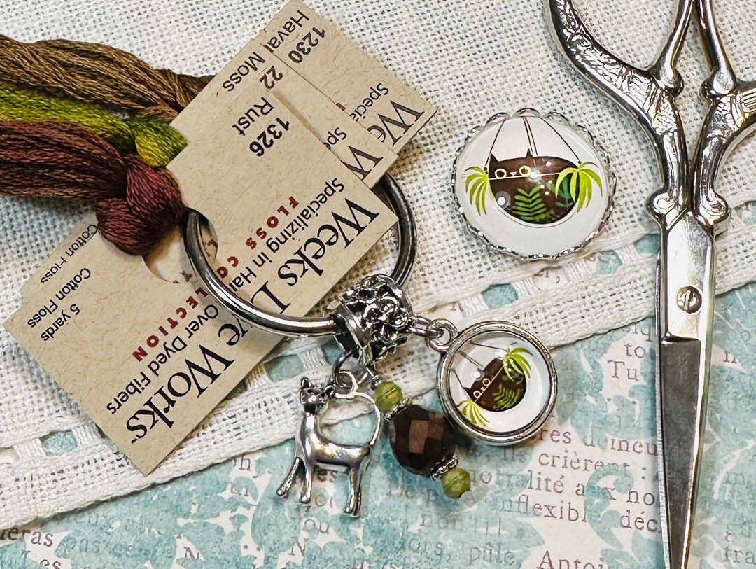 Hanging Around Cat Plant Thread Keep & Needle Minder Needlework Set ...