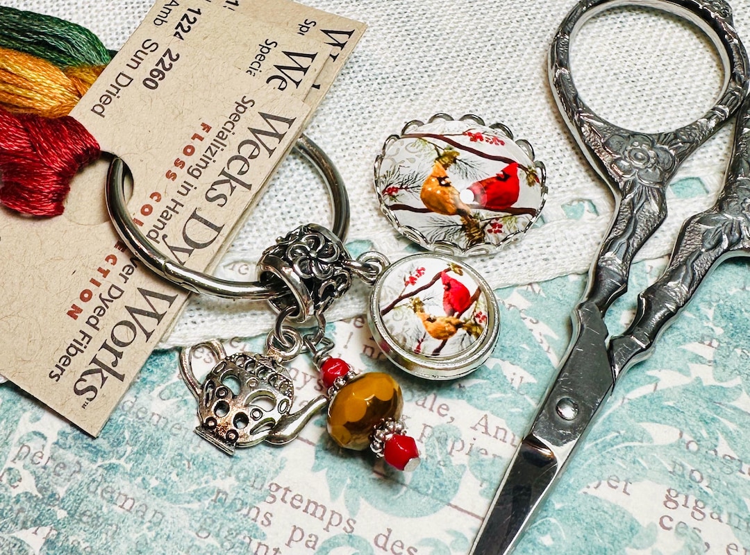 Winter Birds ~ Thread Keep & Needle Minder ~ Gold, Red, Green ~ Teapot ...