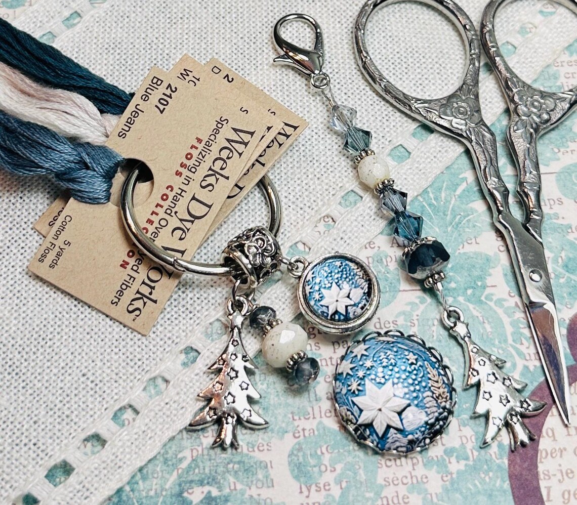 Winter Ornaments Thread Keep, Scissor Fob, Needle Minder ~ Blue, White ...