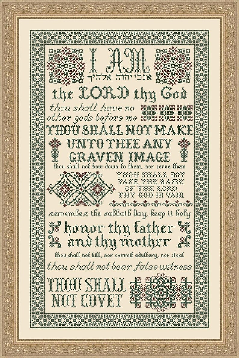 Ten Commandments ~ Antique Style Cross Stitch Pattern ~ MBT Designs ...