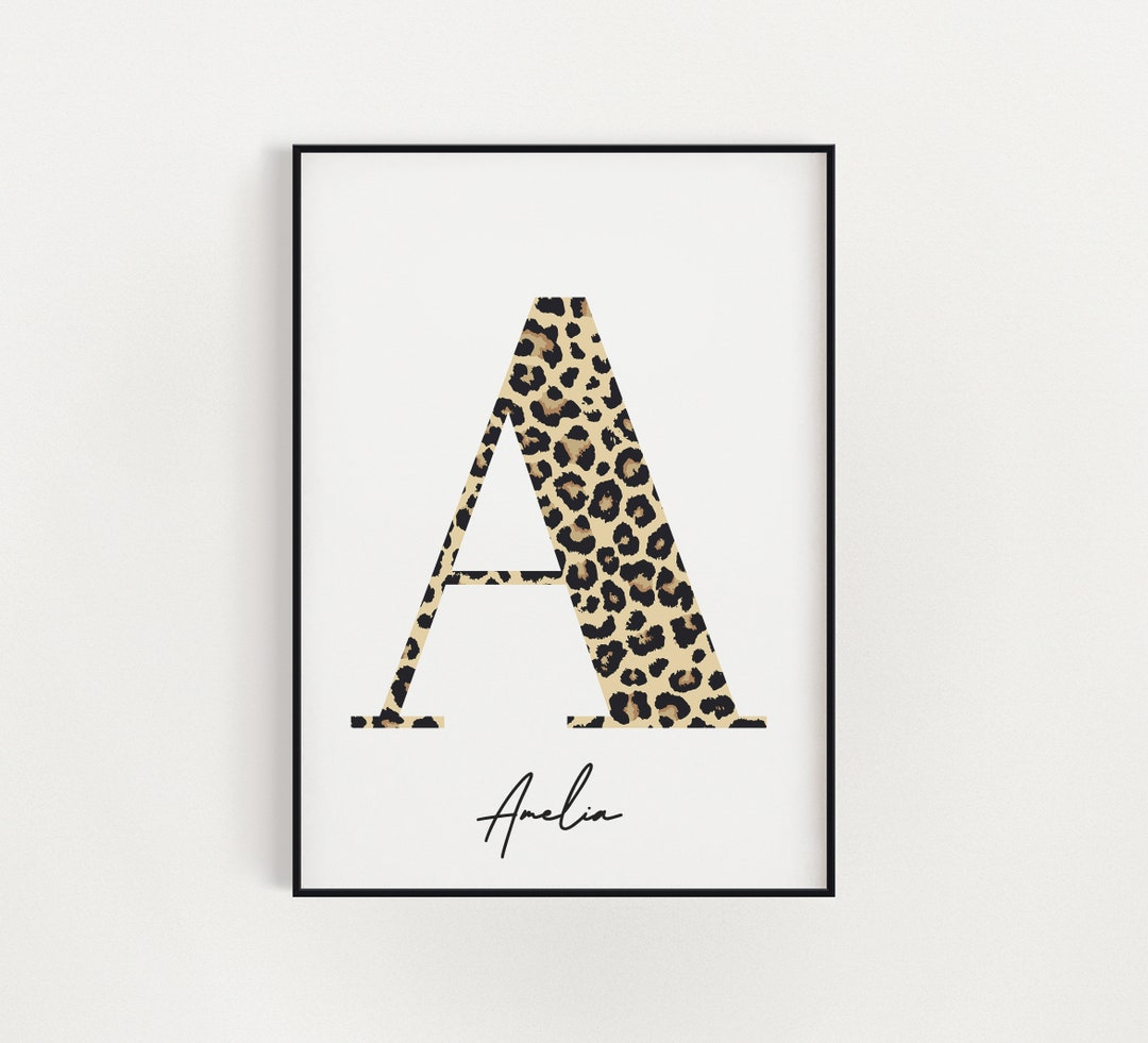 Leopard Initial Print, Initial Poster, Leopard Animal Wall Art ...