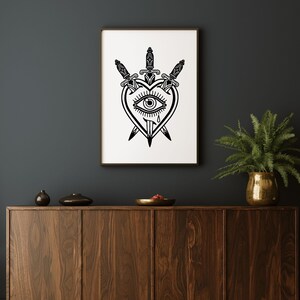 Heart Dagger Traditional Poster Print, Birthday Gift for Her, A5 8x10 ...
