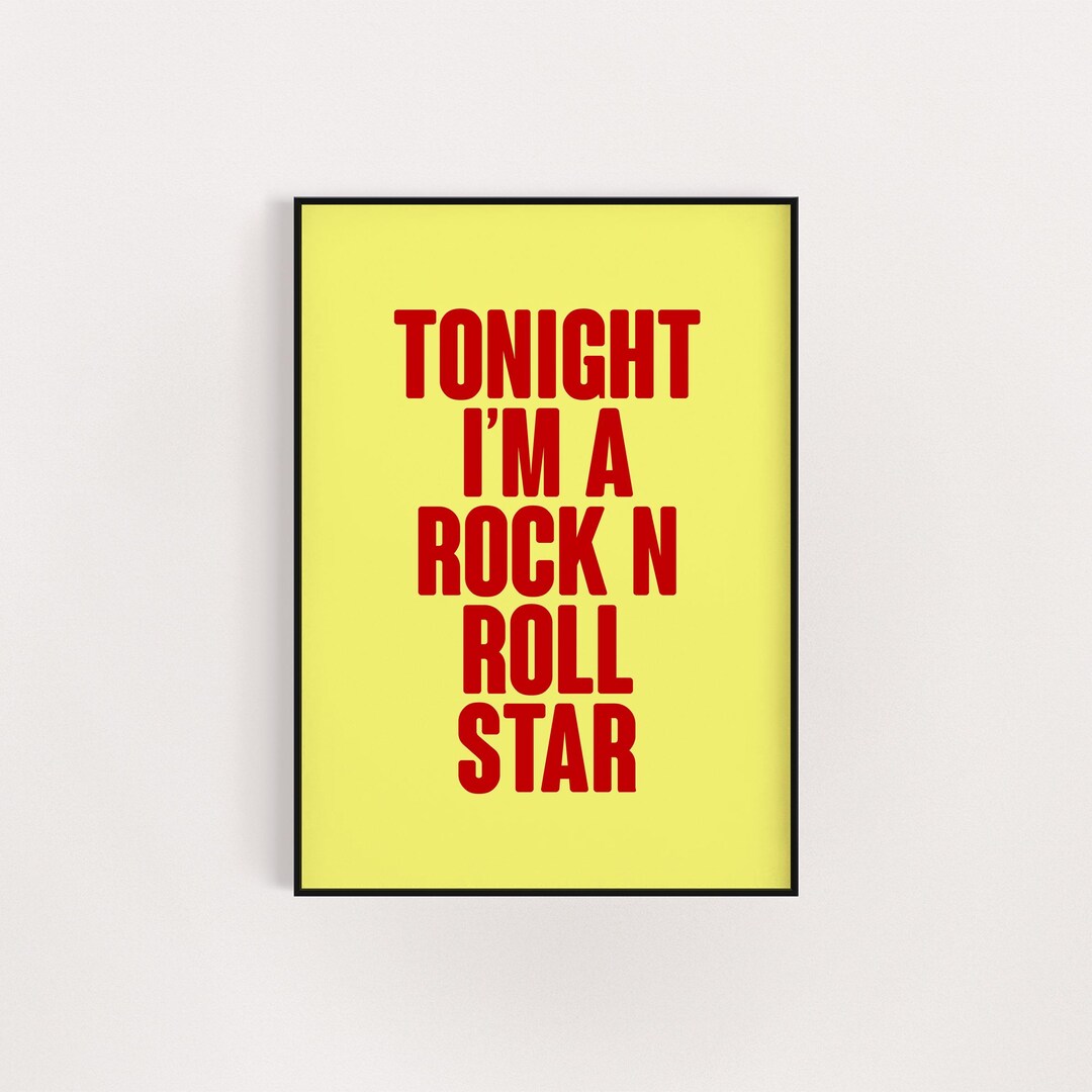 Rock N Roll Star Yellow Lyric Poster Print: Retro Wall Art - Etsy