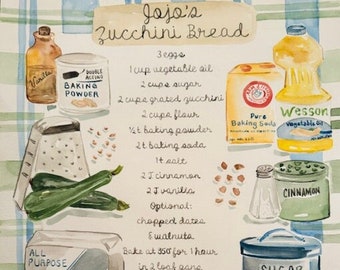 Custom Recipe Painting, Watercolor, Kitchen Art, Made to Order Original ...