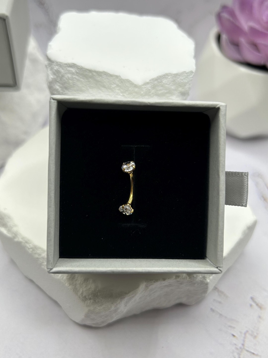 CUSTOM Minimalist Belly Button Ring, Clear Gem Belly Ring, Crystal ...