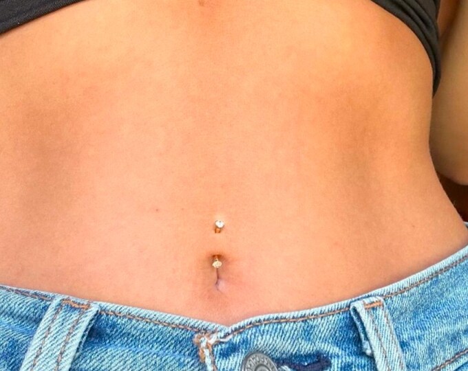 Small Double Jeweled Belly Button Ring..14g..8mm Long..3.5mm Top and ...