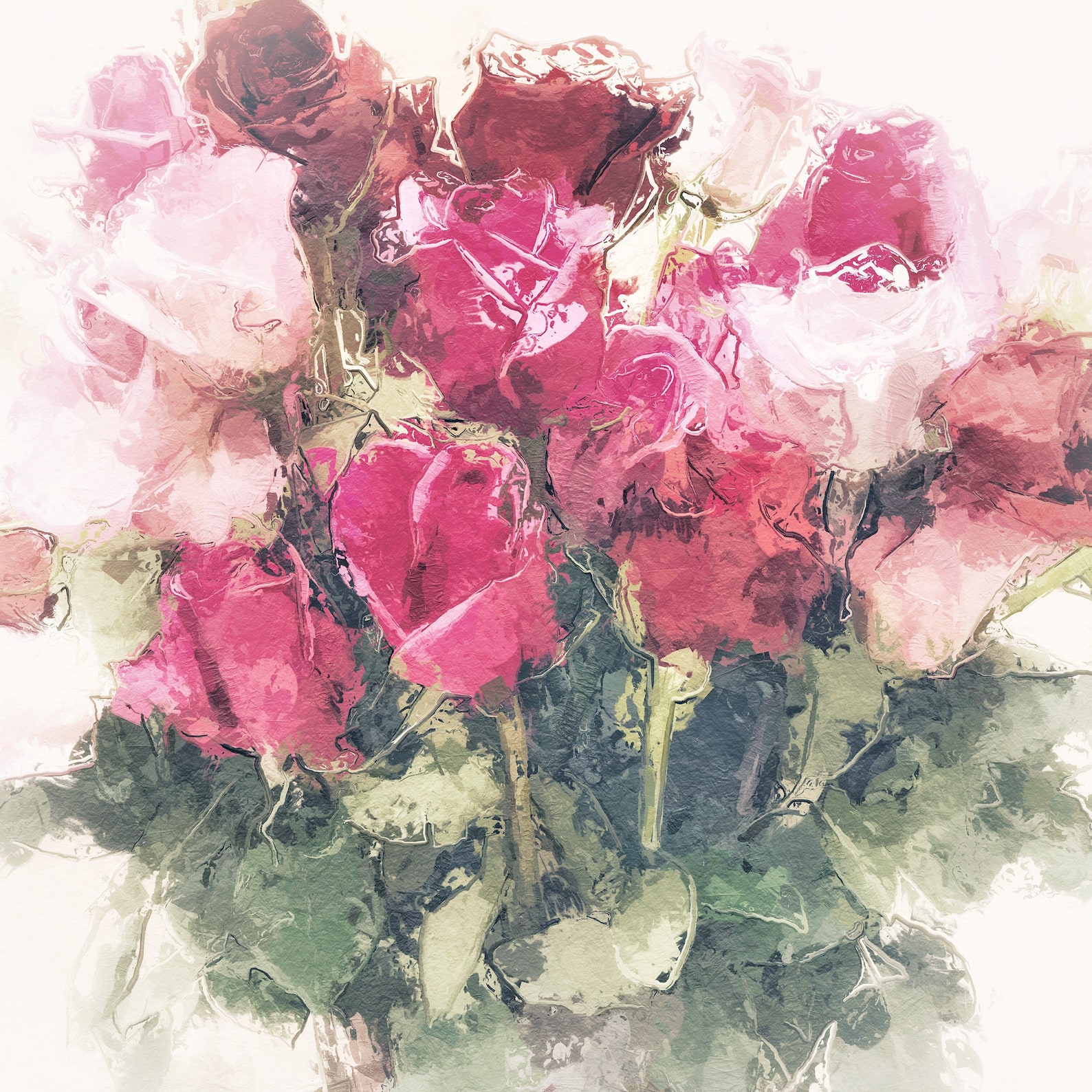 Pink & Red Roses- Abstract- Printable Wall Art - Instant Digital ...