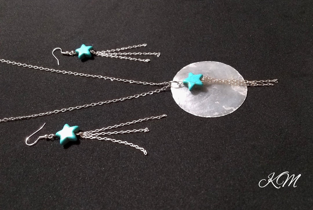 Capiz shell necklace set, star earrings, Capiz shells, sterling silver ...