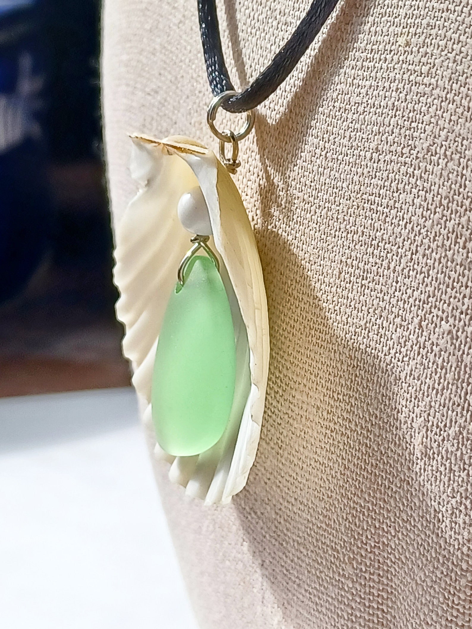 Green Sea Glass Seashell Necklace, Beach Jewelry, Coastal Jewelry ...