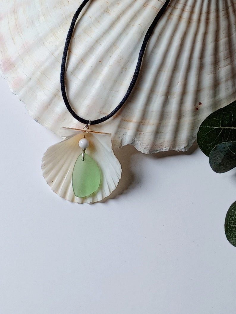 Green Sea Glass Seashell Necklace, Beach Jewelry, Coastal Jewelry ...
