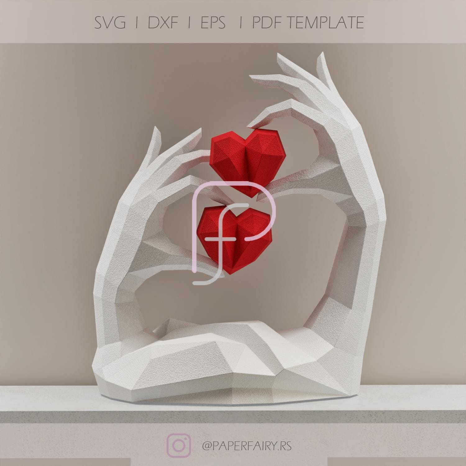 Heart Hands Papercraft, Low Poly Printable Template, DIY Low Poly, Hand ...