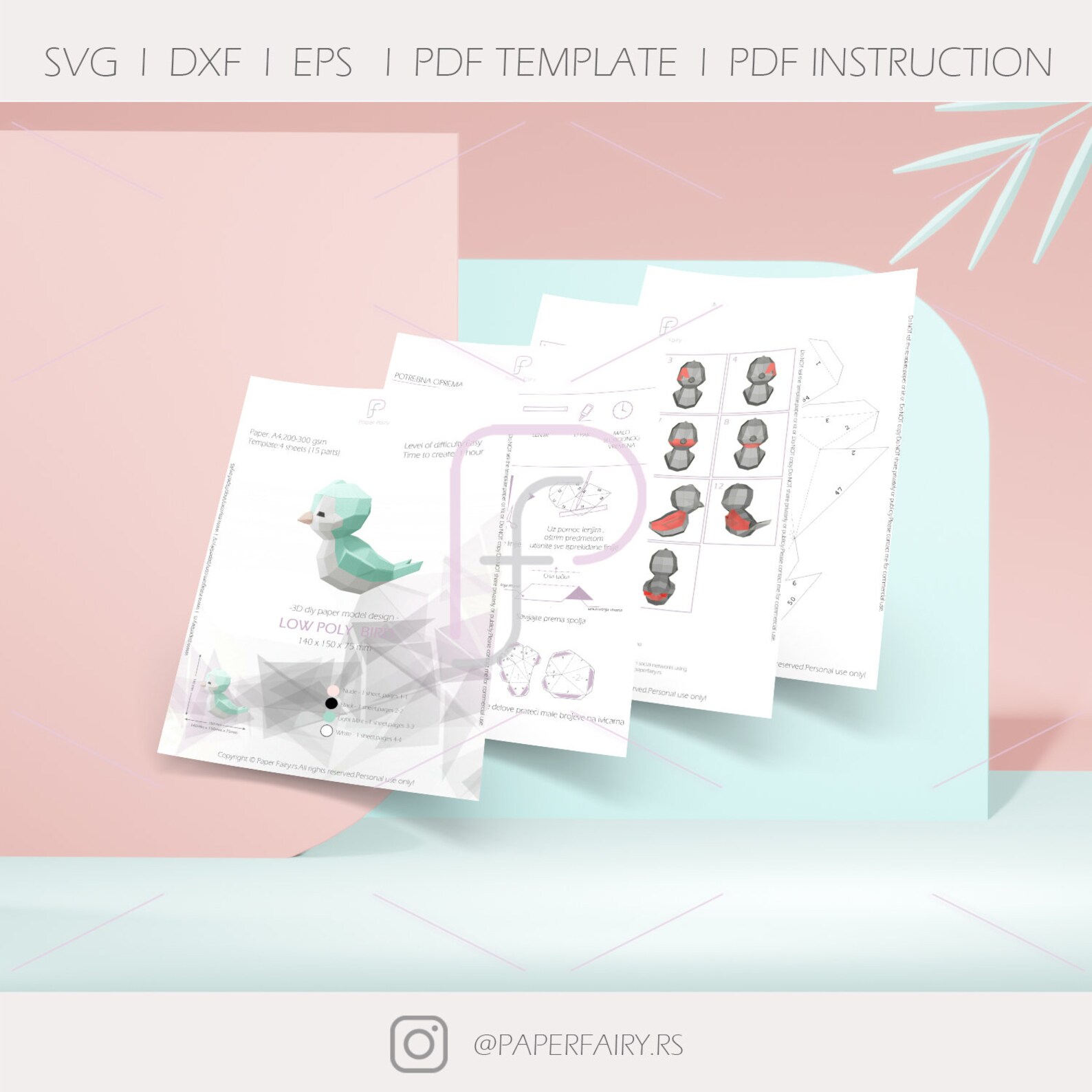 Low Poly Doll Holding Bird 3d Papercraft Sculpture2 Designs - Etsy