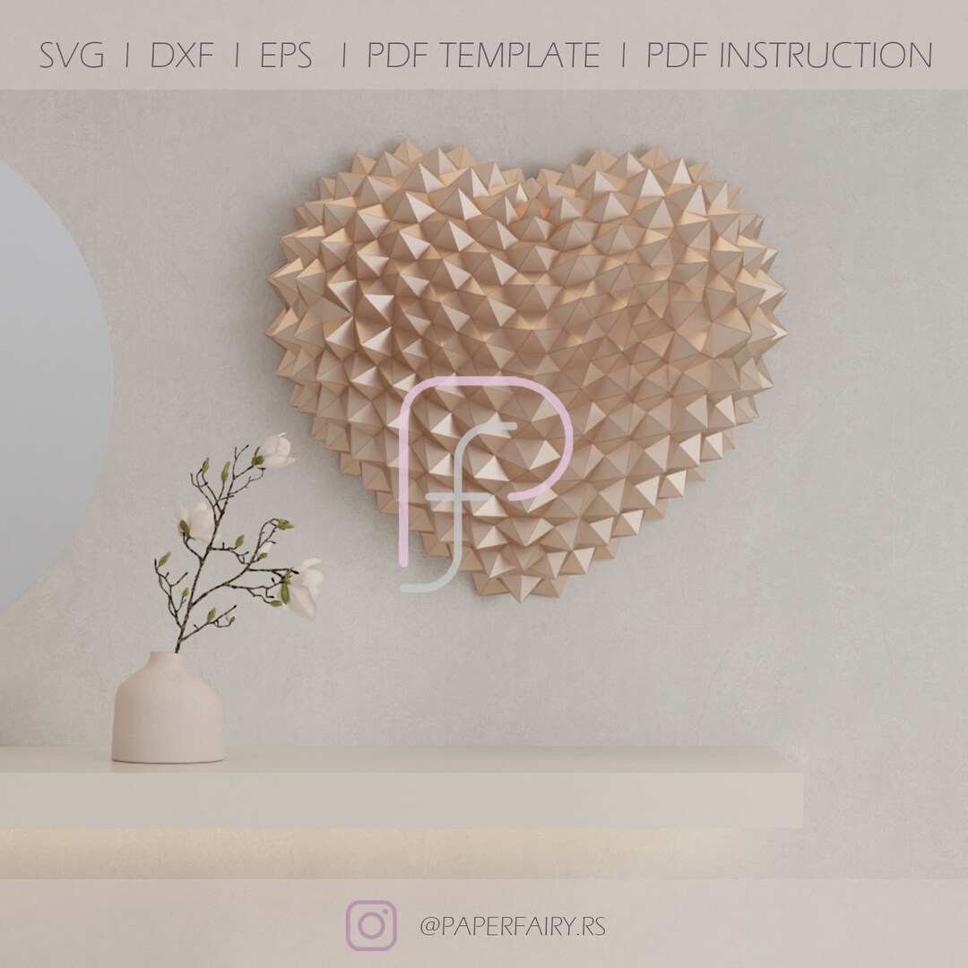 3D Papercraft Heart Template | Low Poly Heart Art Decor Sculpture for ...