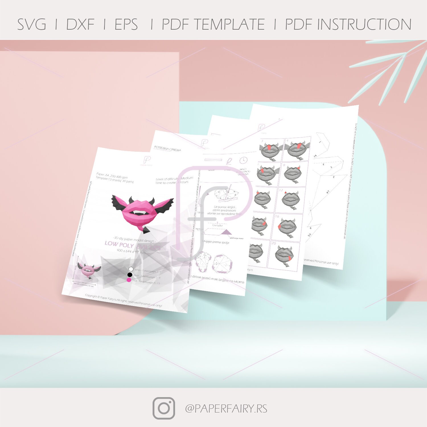 3D Papercraft Evil Lips Template: Low Poly Wall Art (PDF Pattern) - Etsy